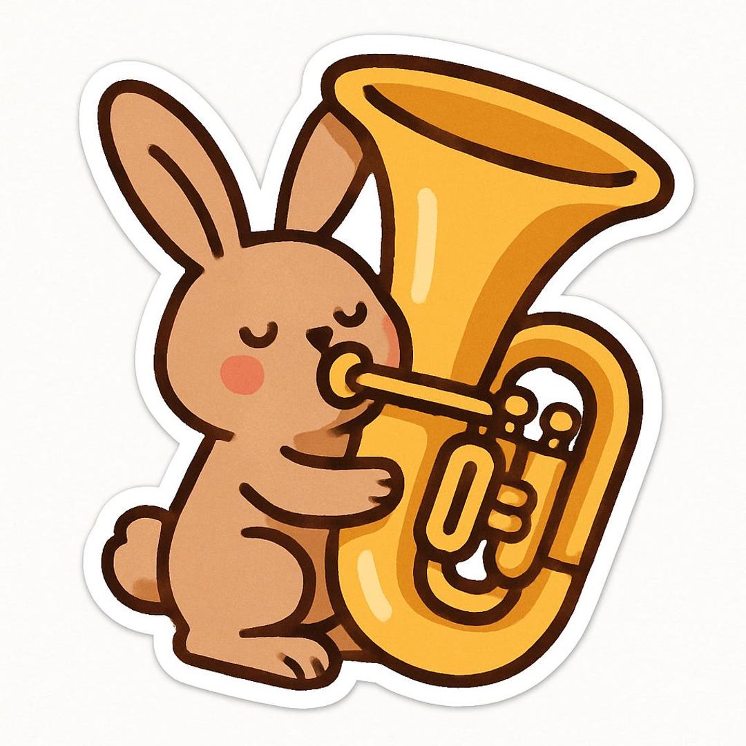 Rabbit With Tuba Sticker – Cute Car Sticker – Weatherproof, Musical ...