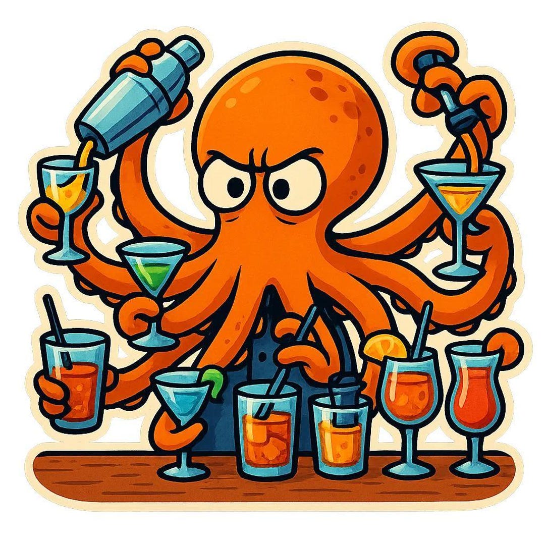 Octopus as a Bartender Mixes 8 Drinks – Funny Cartoon Sticker ...