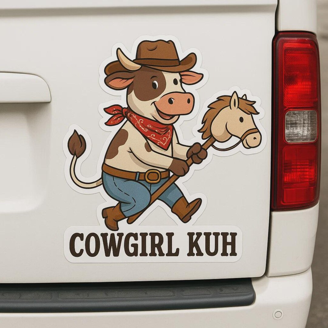 Cowgirl Cow Sticker at Hobby Horsing Funny Caravan Sticker for Camper ...