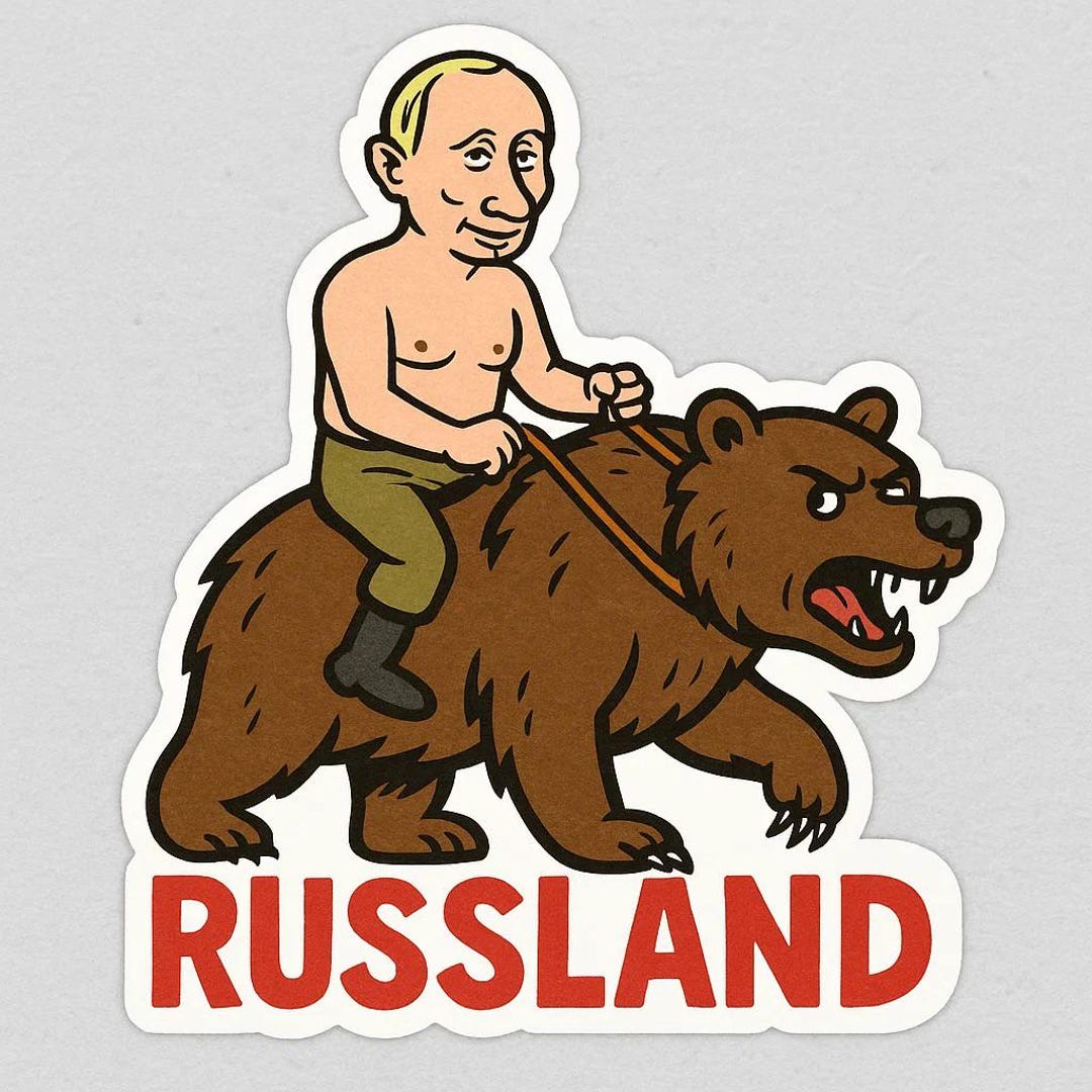 Putin on Bear Sticker – Satire Cartoon – Russia Sticker, Politics ...