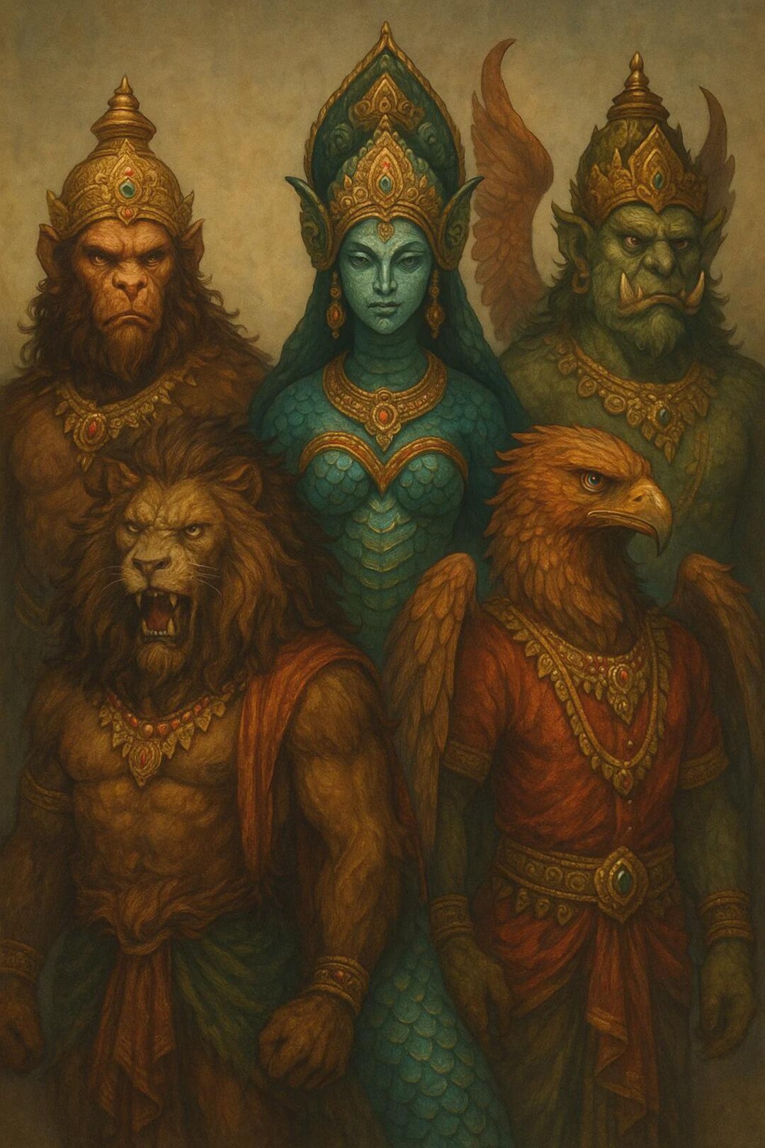 Mythological Creatures Group – Fantasy Art With Lion, Griffin, Orc ...