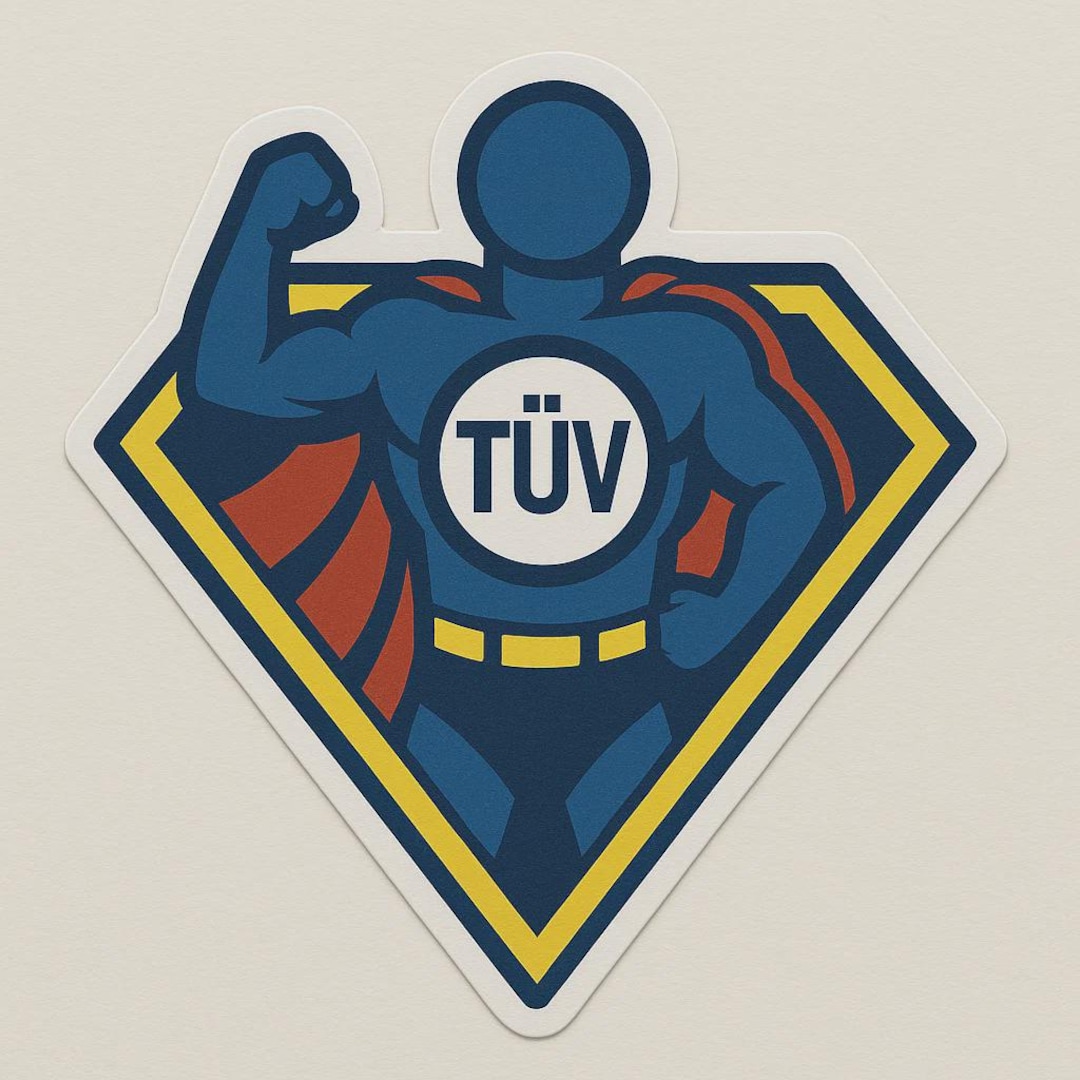 2x TÜV Stamp Superhero Logo Sticker Car Sticker Funny Workshop Motif ...
