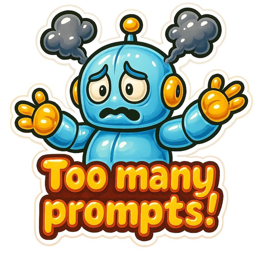2x Overwhelmed Robot With Smoking Head – "too Many Prompts!" Lettering ...
