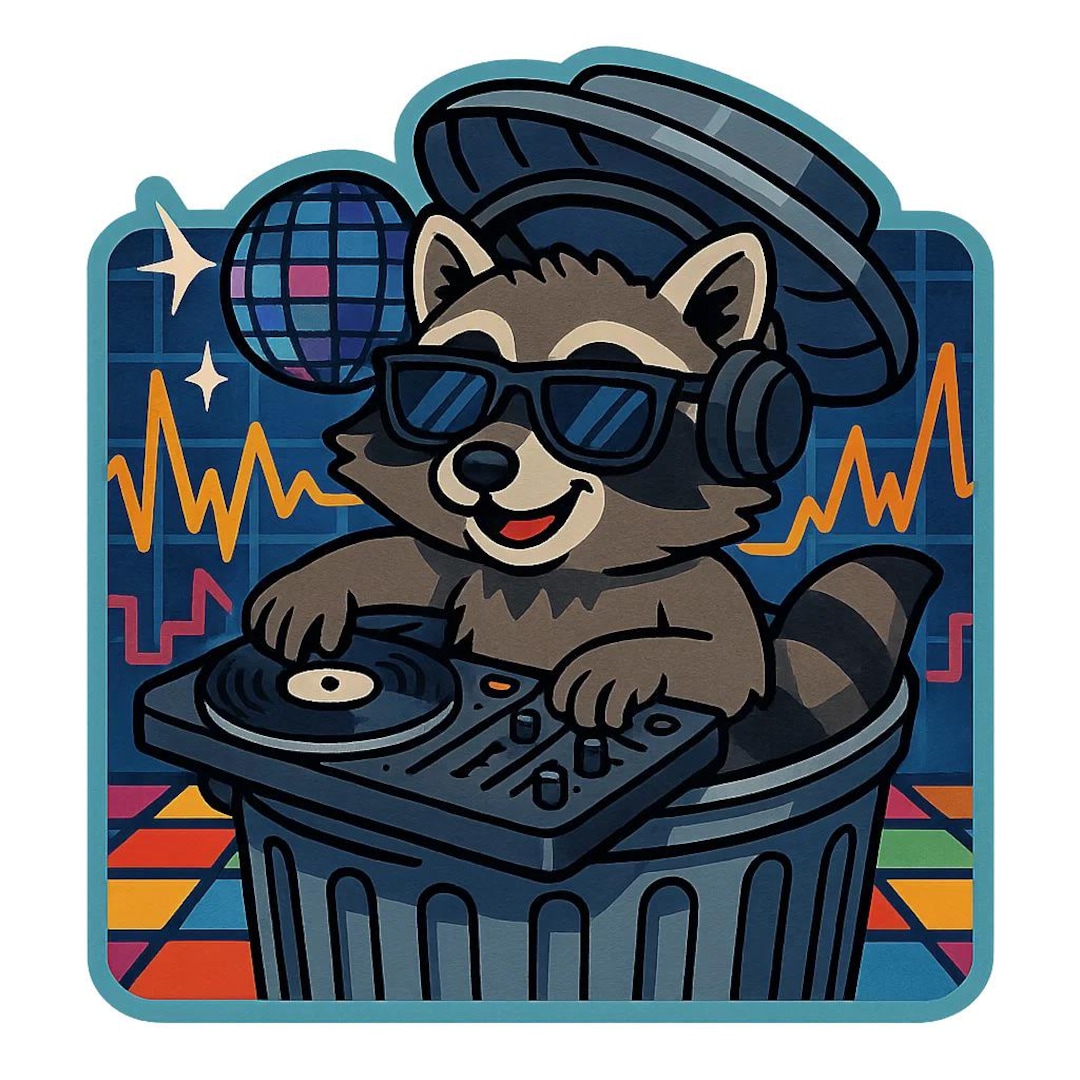 Mapache como DJ en una discoteca con cubos de basura – Pegatina ...