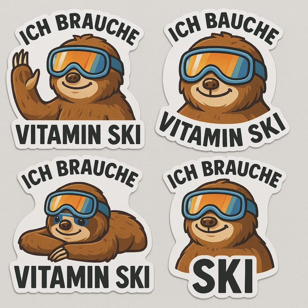 Sticker Set Sloth With Ski Goggles and Saying I Need Vitamin Ski – 4 ...