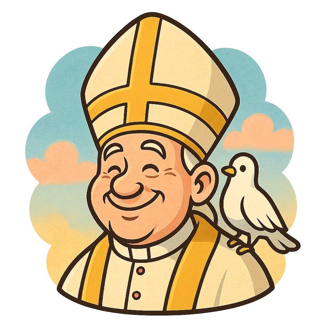 Funny Cartoon Pope Leo XIV Sticker | Cheerful Saint With Dove and Giant ...