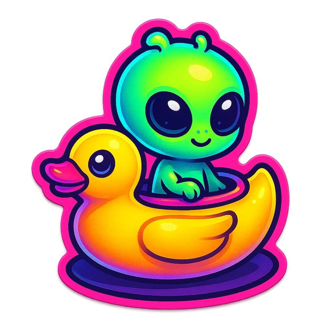Alien Baby in Rubber Ducky Spaceship – Cute Cartoon Sticker ...