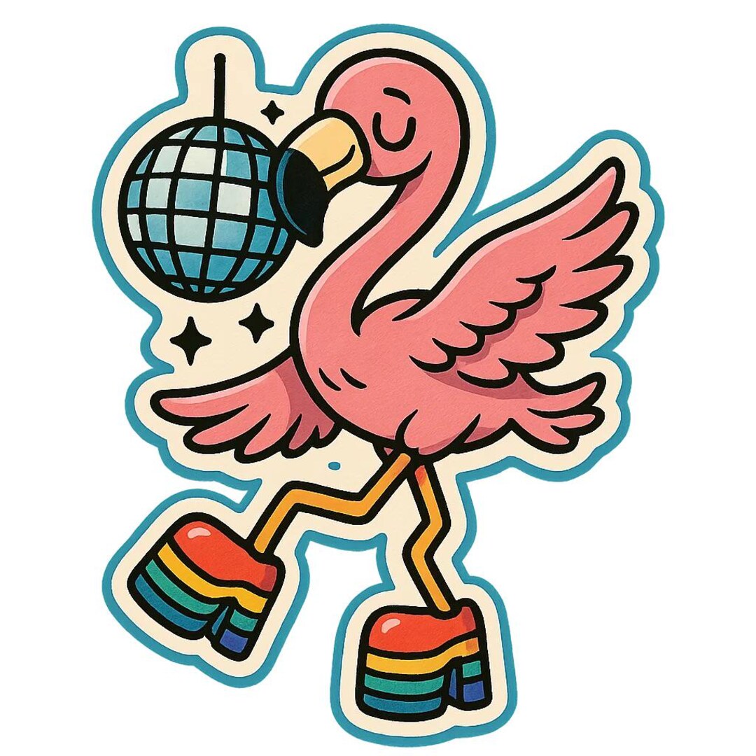 2x Dancing Flamingo With Rainbow Platform Shoes & Disco Ball – Funny ...