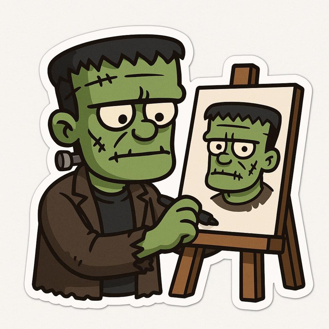 Frankenstein Paints Self-portrait Sticker – Funny Car Sticker ...
