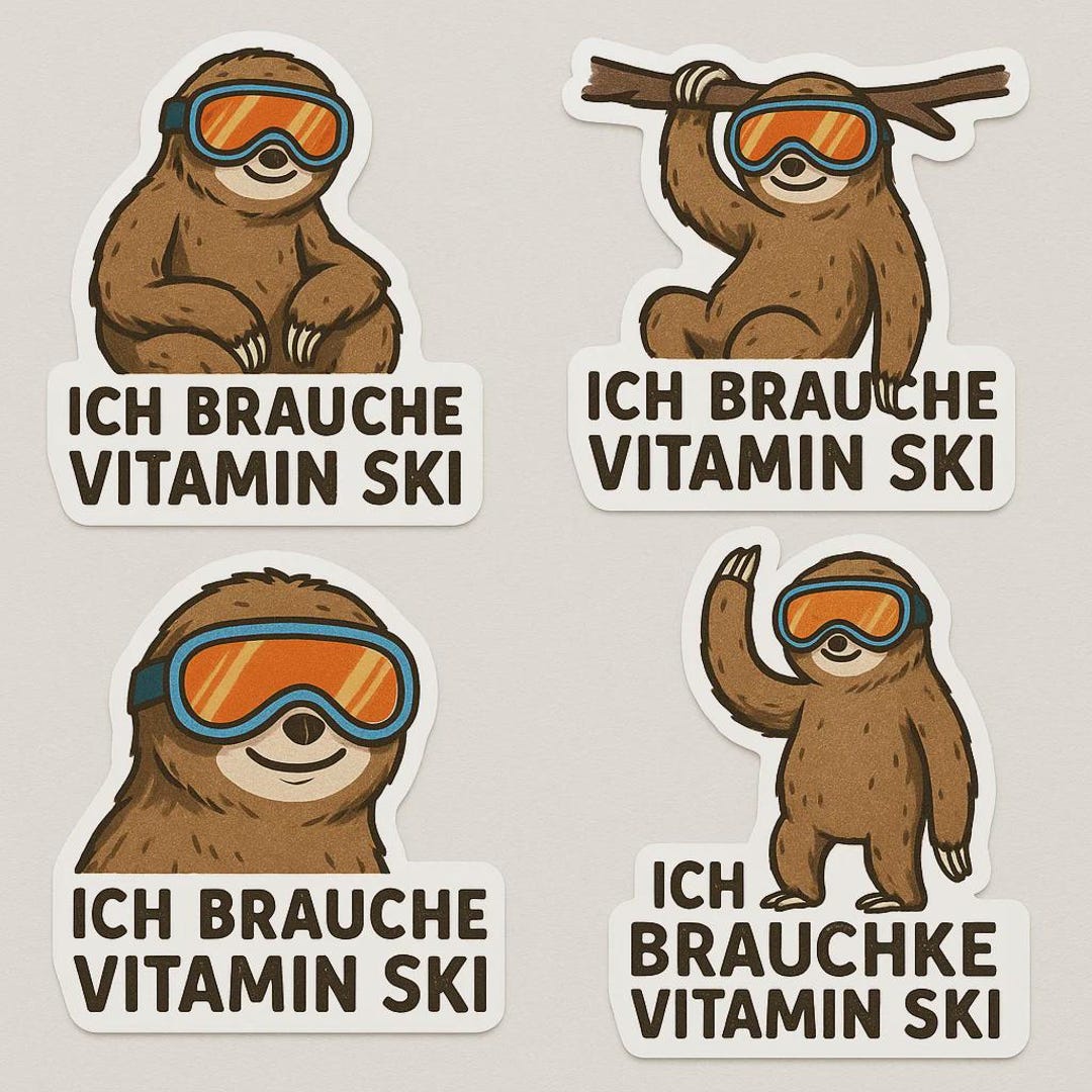 Sticker Set Sloth With Ski Goggles and Saying I Need Vitamin Ski – 4 ...