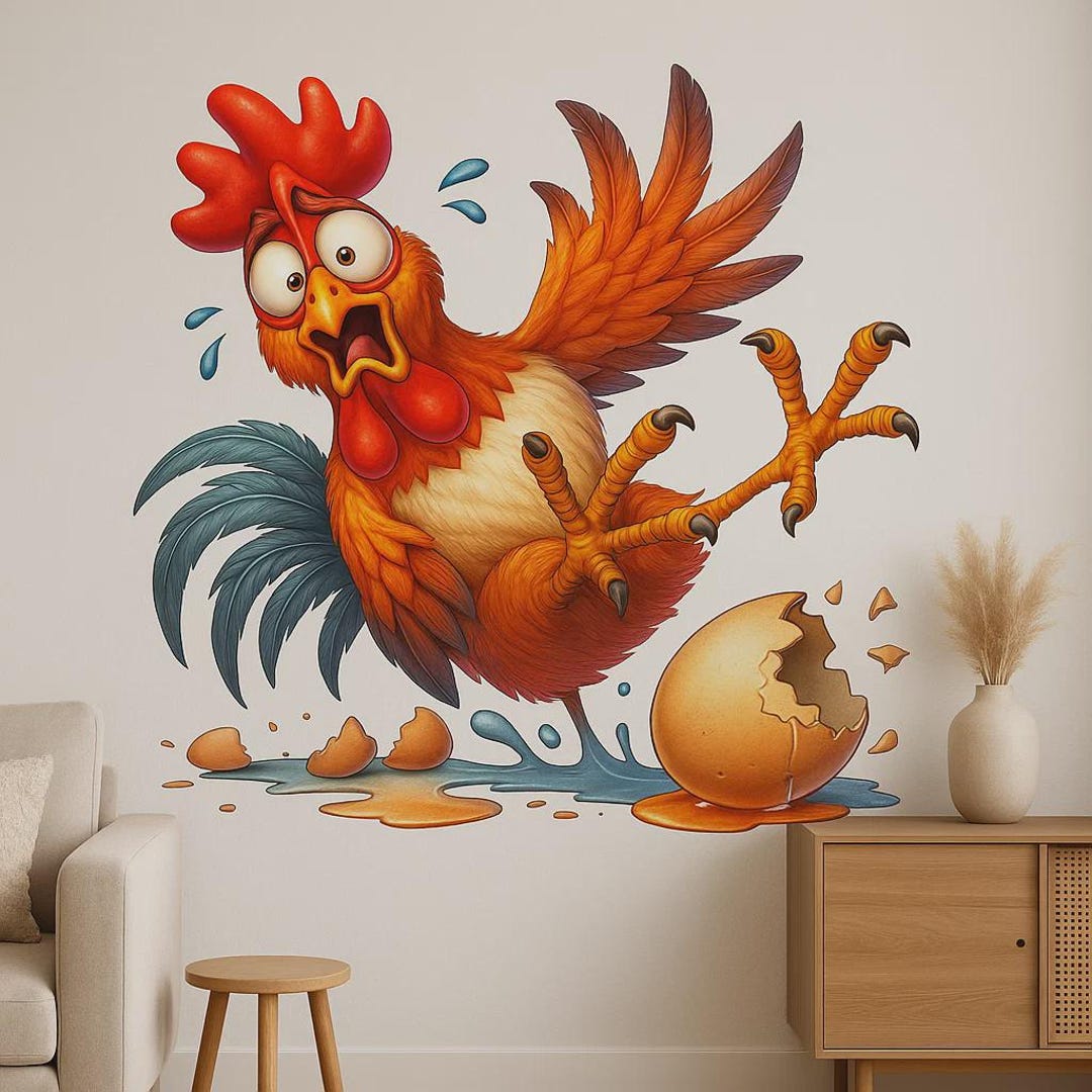Funny Rooster Sticker Cartoon Chicken Comic Wall Decal Chick Eggs Funny ...