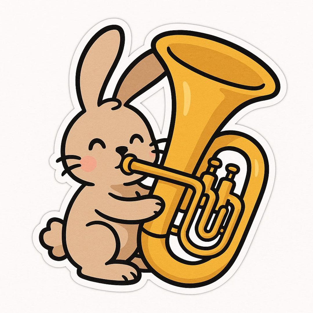 Rabbit With Tuba Sticker – Cute Car Sticker – Weatherproof, Musical ...