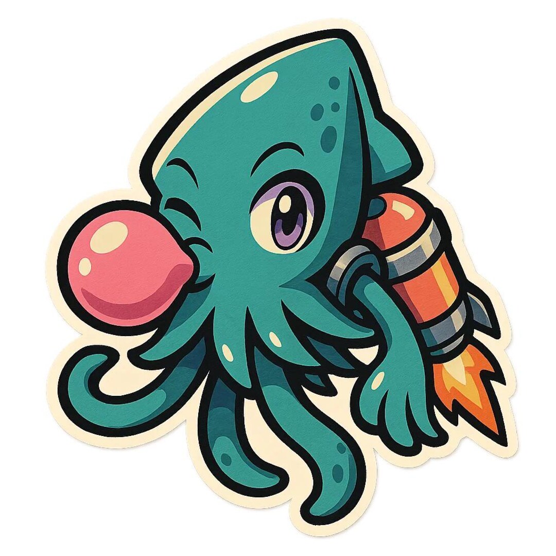 Squid Jetpack Sticker | Kawaii Squid With Jetpack & Bubble Gum in Sora ...