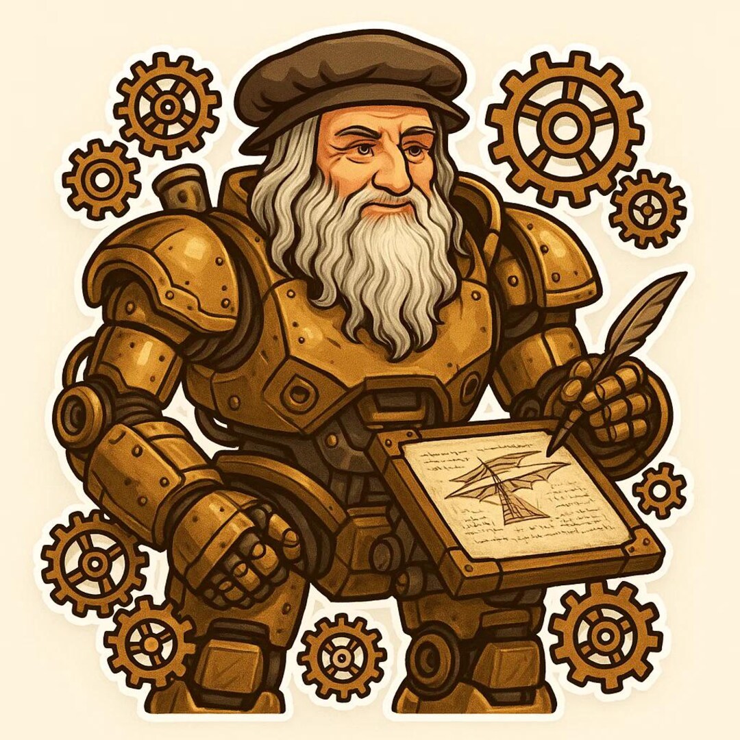 Leonardo Da Vinci Sticker as a Mech Pilot With Drawing Board Control ...