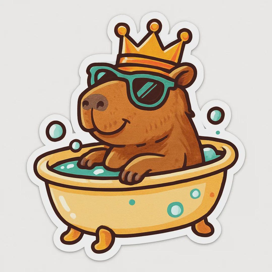 Car Sticker Capybara With Crown Sunglasses Bathtub Sticker Funny Animal ...