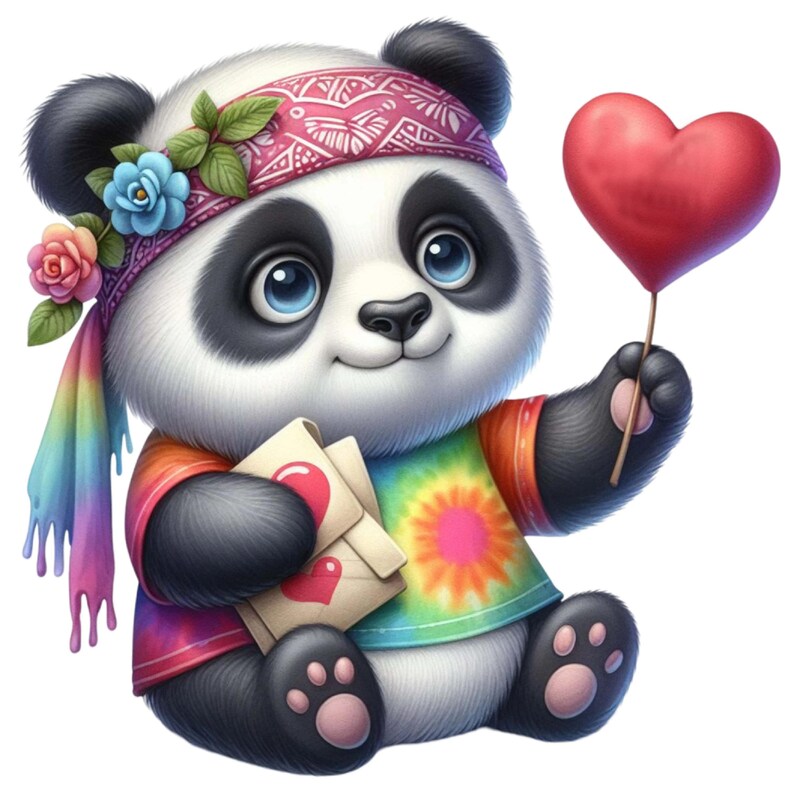 Hippie Panda Sticker – Schattige panda met bloemenhoofdband ...
