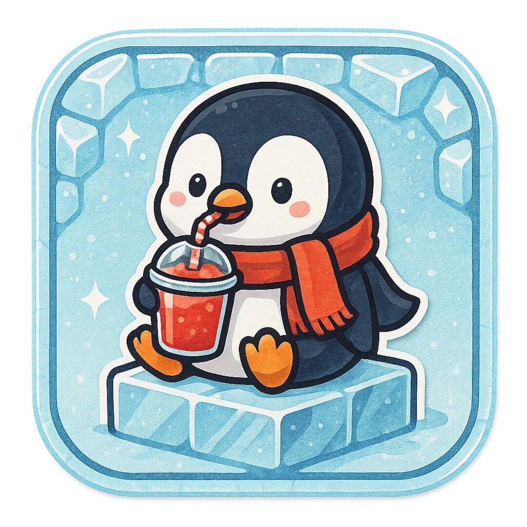 Penguin Sticker With Slush on Ice Cube Comic Sticker for Winter Friends ...