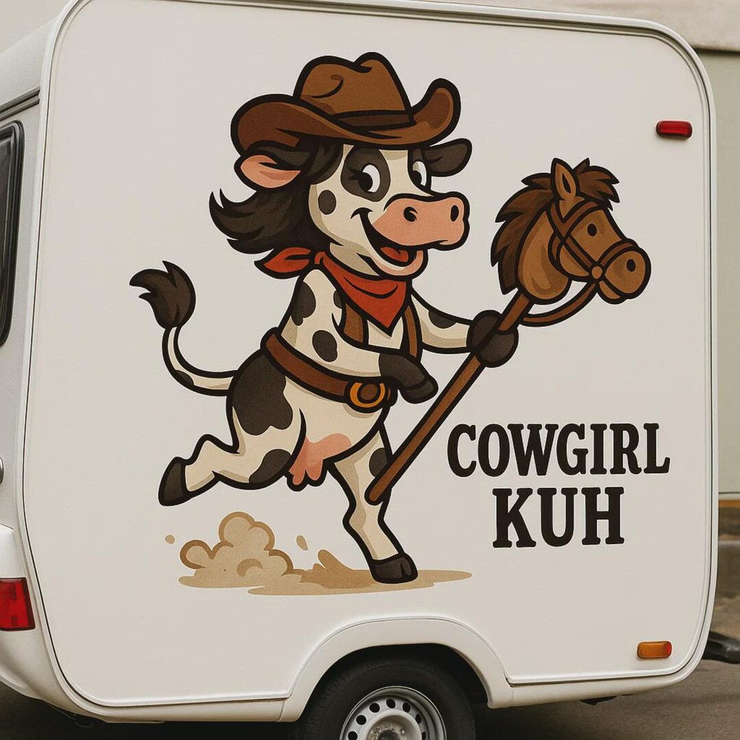 Cowgirl Cow Sticker at Hobby Horsing Funny Caravan Sticker for Camper ...
