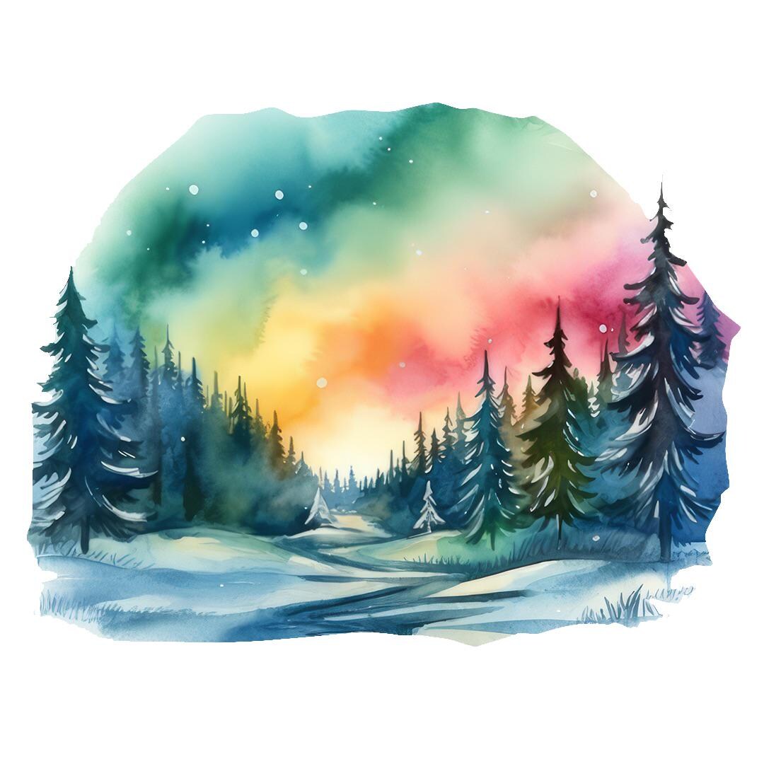 5X Aurora Borealis Sticker Set, 5 Pieces, Watercolor Northern Lights ...