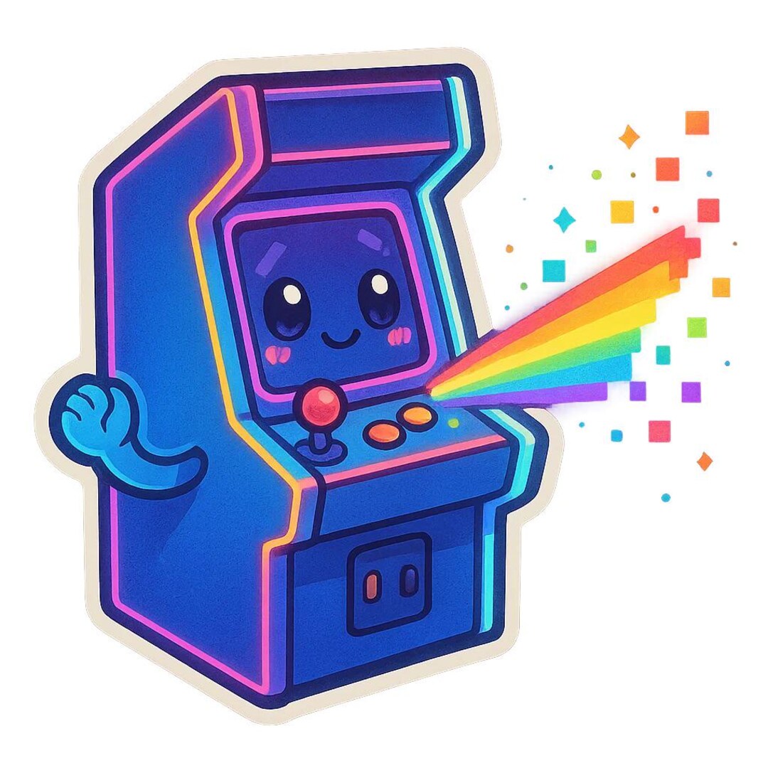 Arcade Machine Sticker | Retro Gaming Sticker With Face & Arms | Funny ...