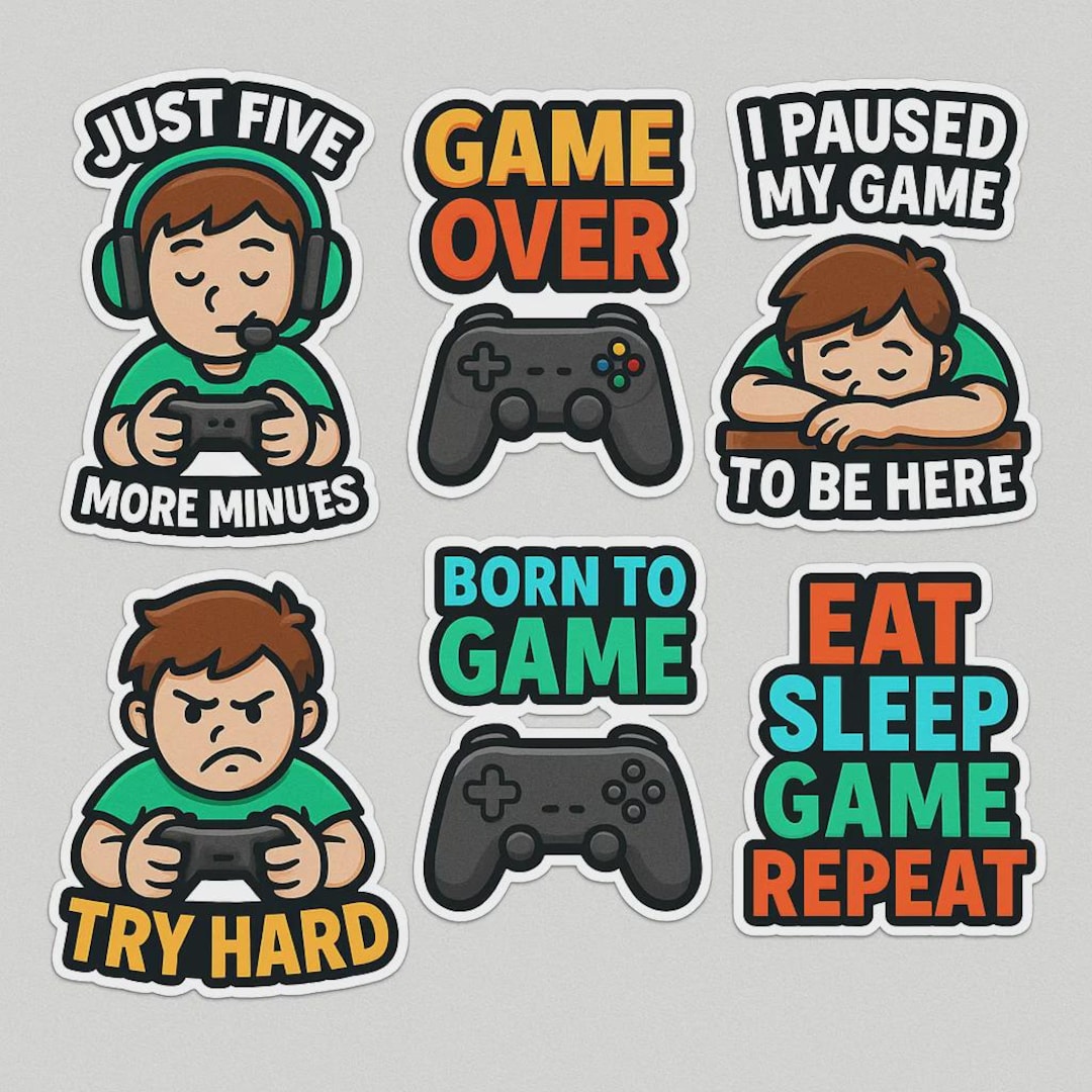 Gamer Everyday Sticker Set – Funny Gaming Sayings & Characters – for ...