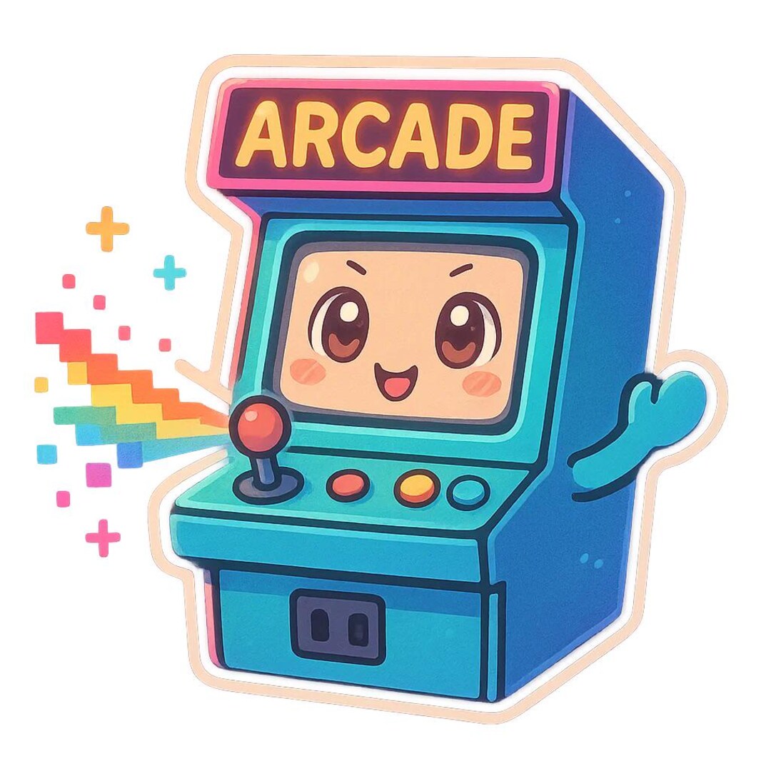 Arcade Machine Sticker | Retro Gaming Sticker With Face & Arms | Funny ...
