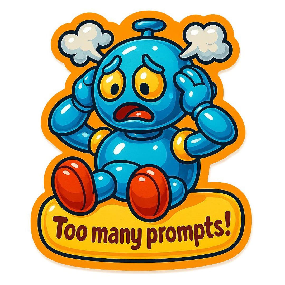2x Overwhelmed Robot With Smoking Head – "too Many Prompts!" Lettering ...