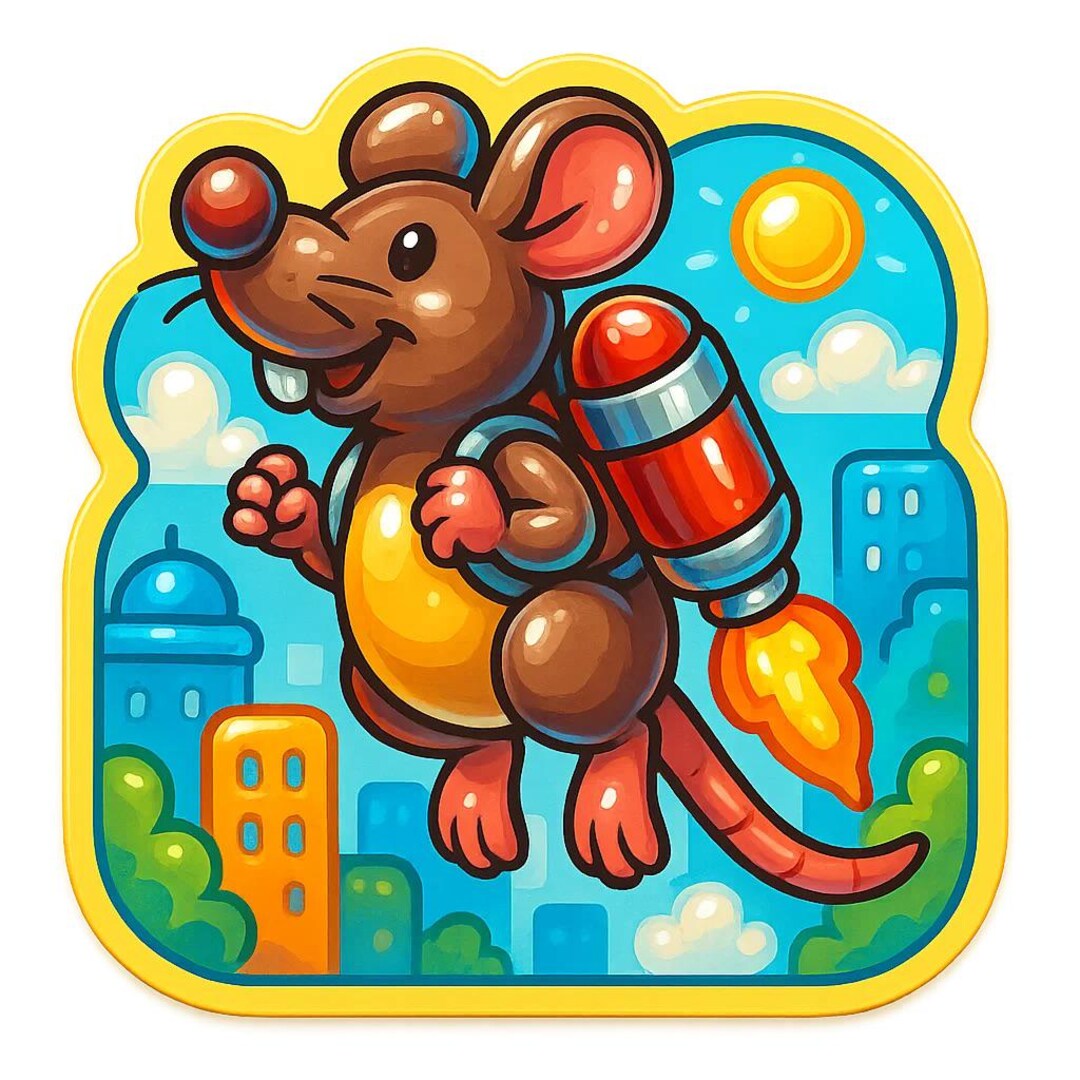 Rat With Jetpack in the City – Funny Cartoon Sticker – Weatherproof ...