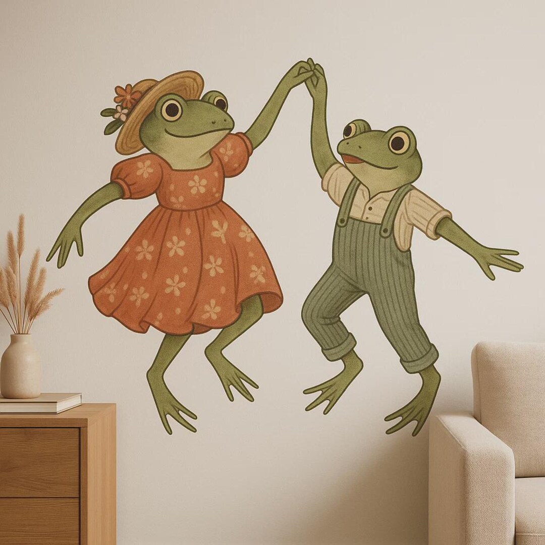Dancing Cottagecore Frogs Wall Decal Funny Nature Sticker With Frogs in ...