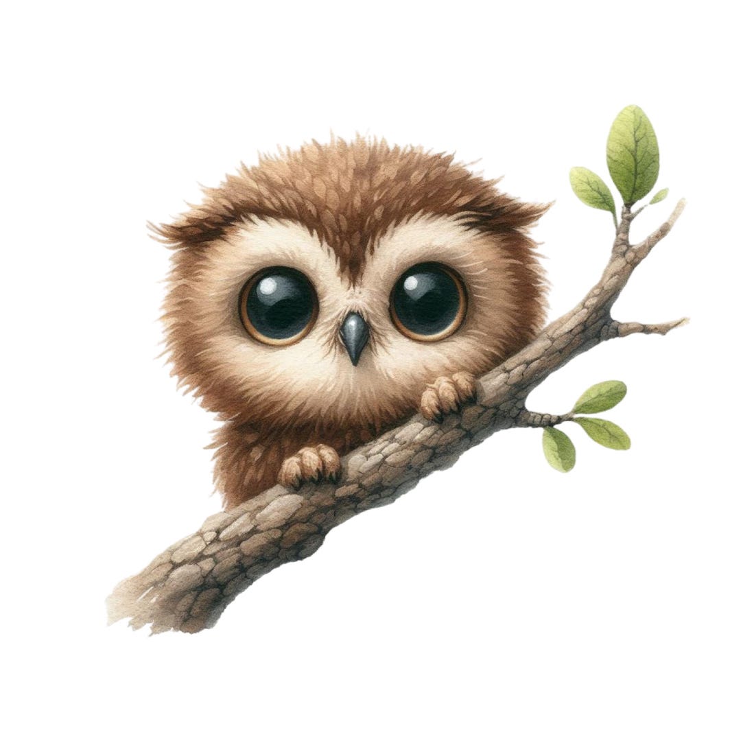 Cute Owl Sticker With Big Eyes Sitting on a Branch – Cute Animal ...