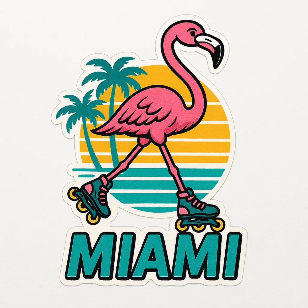 Sticker Flamingo on Inline Skates Car Sticker Weatherproof Outdoor ...