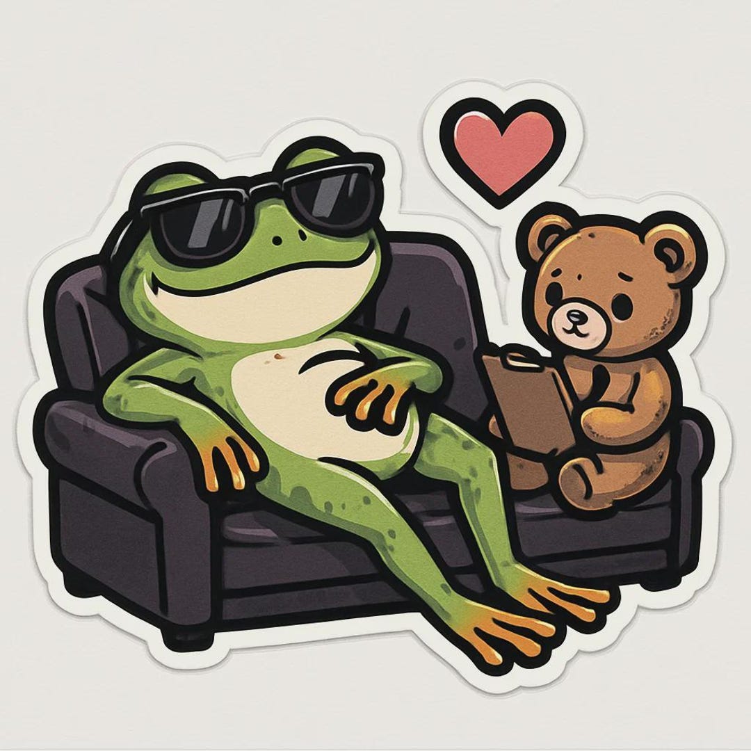 Sticker Chilling Frog With Sunglasses & Therapy Bear – Funny Cartoon ...