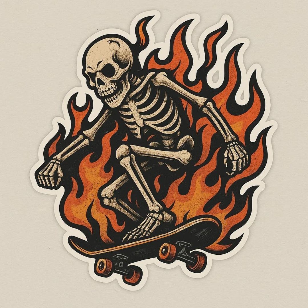 2X Skeleton Skateboard Stickers – Scary Halloween Motif With Flames ...