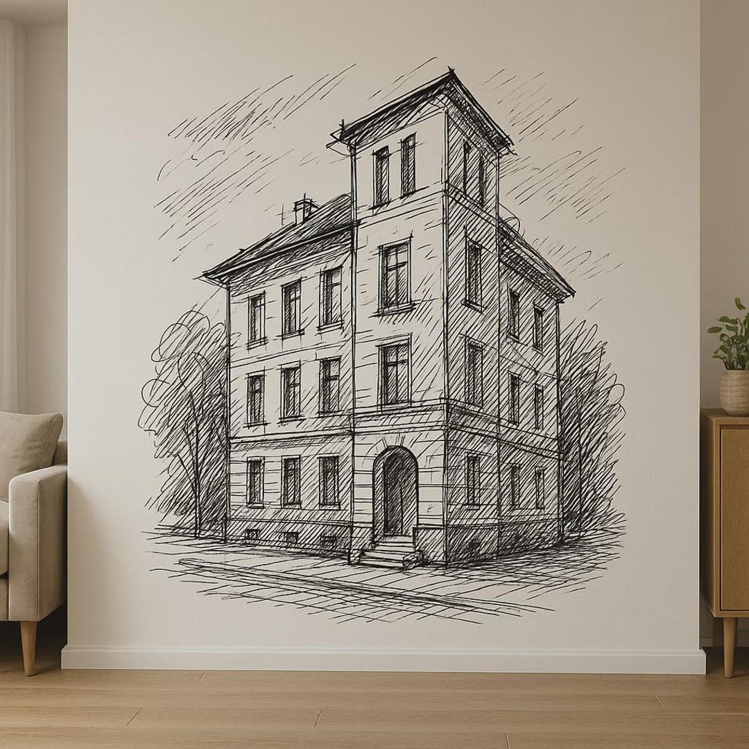 Architectural Sketch Wall Sticker Technical-aesthetic Line Motif as a ...