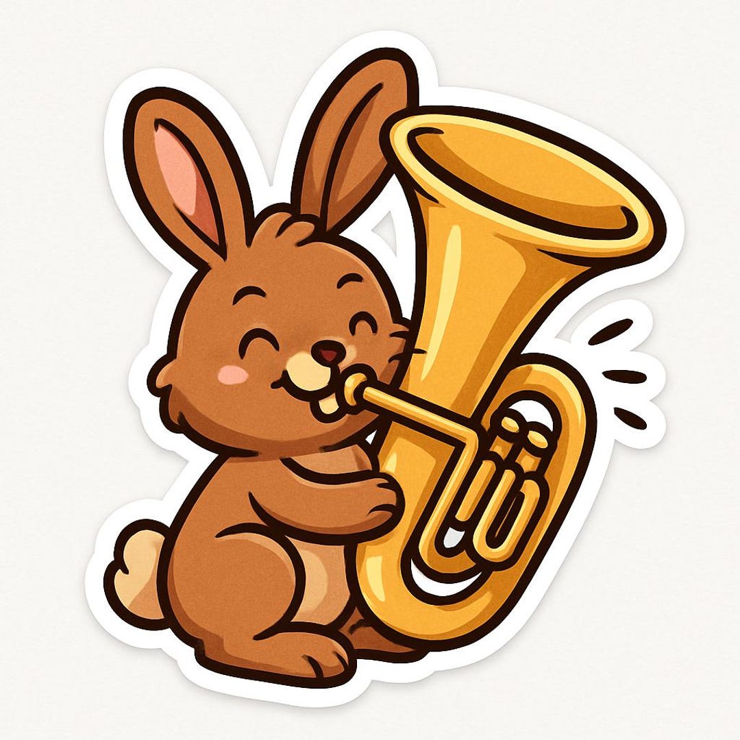 Rabbit With Tuba Sticker – Cute Car Sticker – Weatherproof, Musical ...