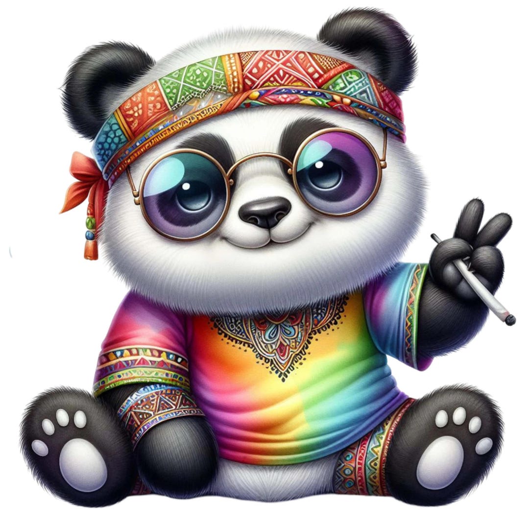 Hippie Panda Sticker – Cute Panda With Flower Headband, Peace Sign ...