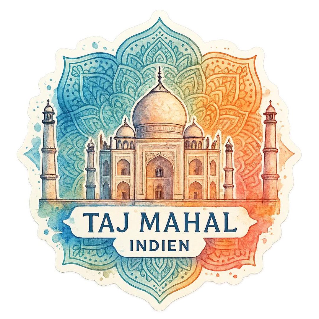 Taj Mahal Sticker – India Travel Sticker – Mandala Style, Watercolor ...