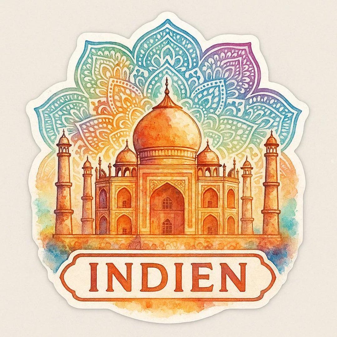 Taj Mahal Sticker – India Travel Sticker – Mandala Style, Watercolor ...