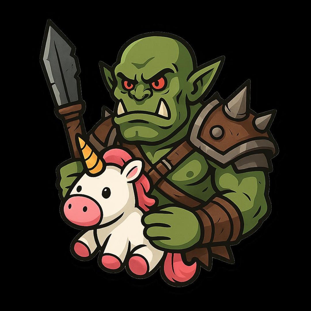 Orc Warrior With Plush Unicorn – Funny Car Sticker – Weatherproof, High ...