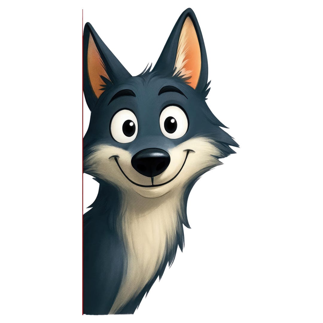 Funny Wolf Sticker – Cute Cartoon Wolf With a Friendly Facial ...