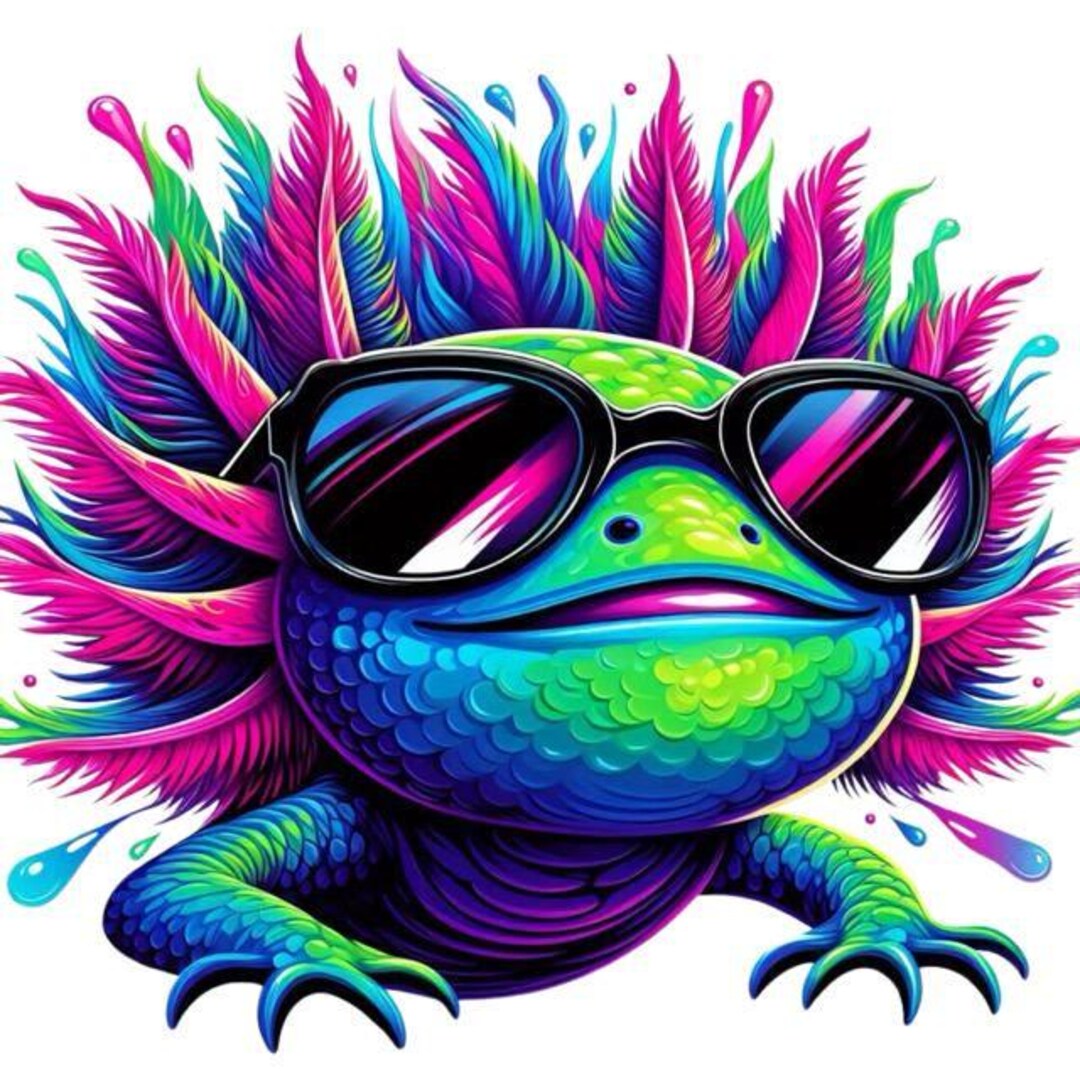 2X Colorful Axolotl Car Sticker, Neon Colors, Cartoon Salamander ...