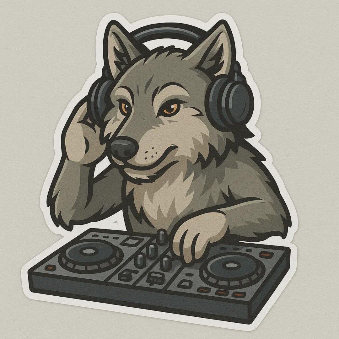2x Wolf DJ Stickers – Funny Animal Motif Wolf With Headphones and Mixer ...