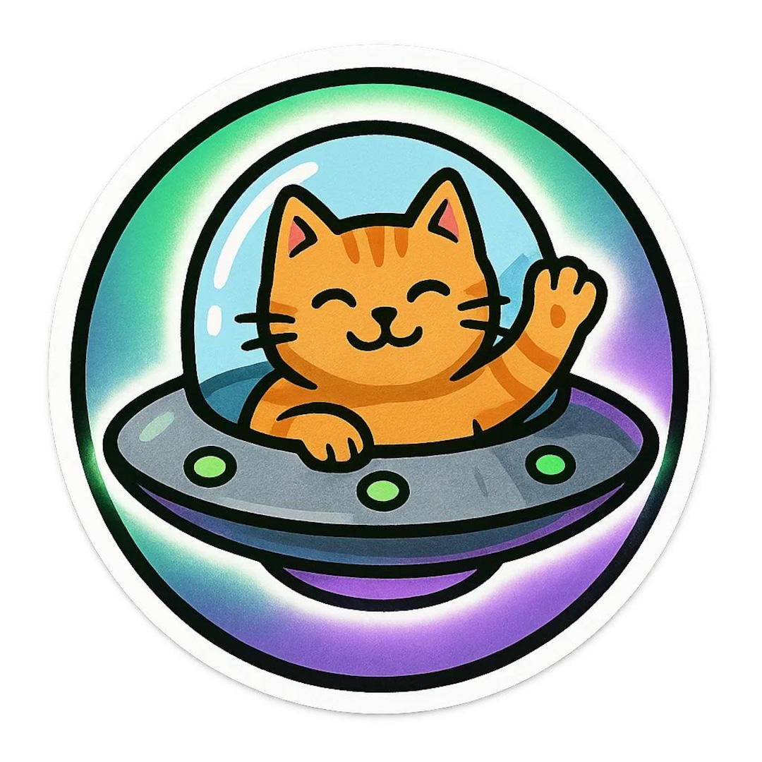 UFO Cat Sticker | Cartoon Cat Waving From Saucer | Sci-fi Pet Comic ...