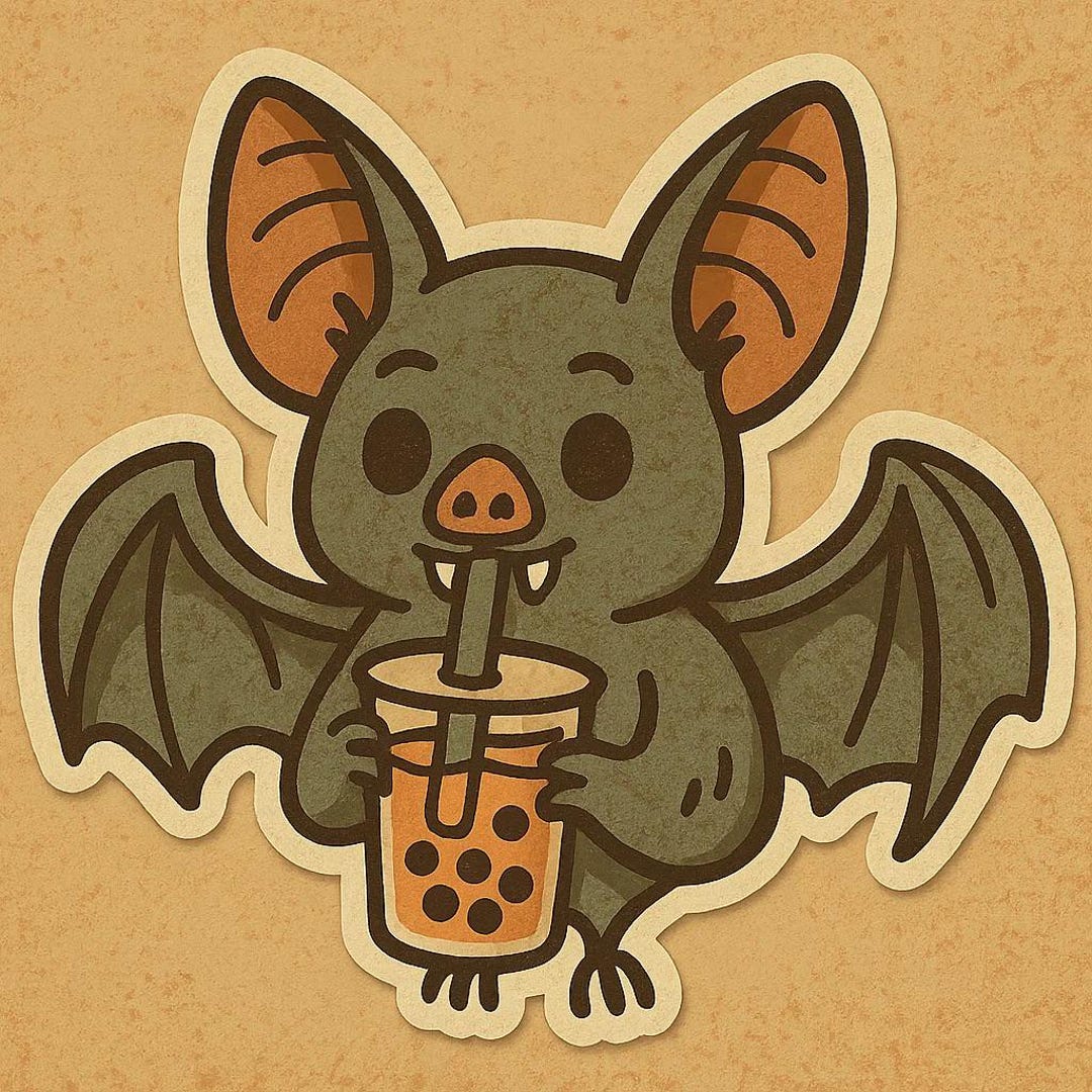 Vampire Bat With Bubble Tea – Funny Cartoon Sticker – Weatherproof ...