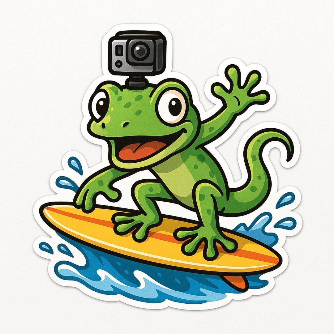Gecko With Gopro on Surfboard – Funny Car Sticker – Weatherproof ...