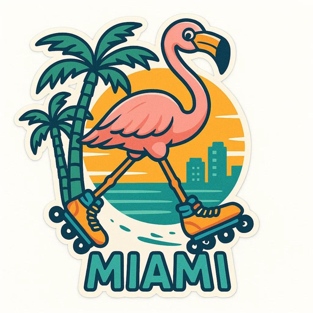 Sticker Flamingo on Inline Skates Car Sticker Weatherproof Outdoor ...