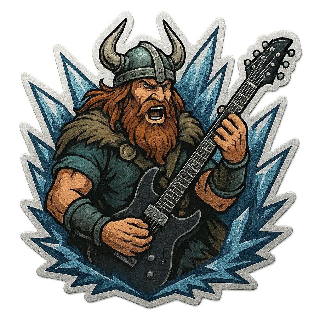 3X Viking Stickers With Electric Guitar Instead of Axe. Rocking ...