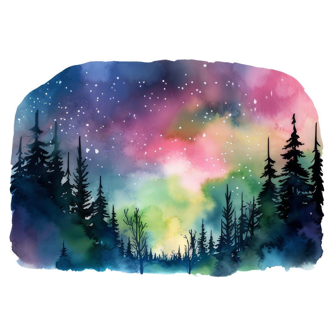 5X Aurora Borealis Sticker Set, 5 Pieces, Watercolor Northern Lights ...