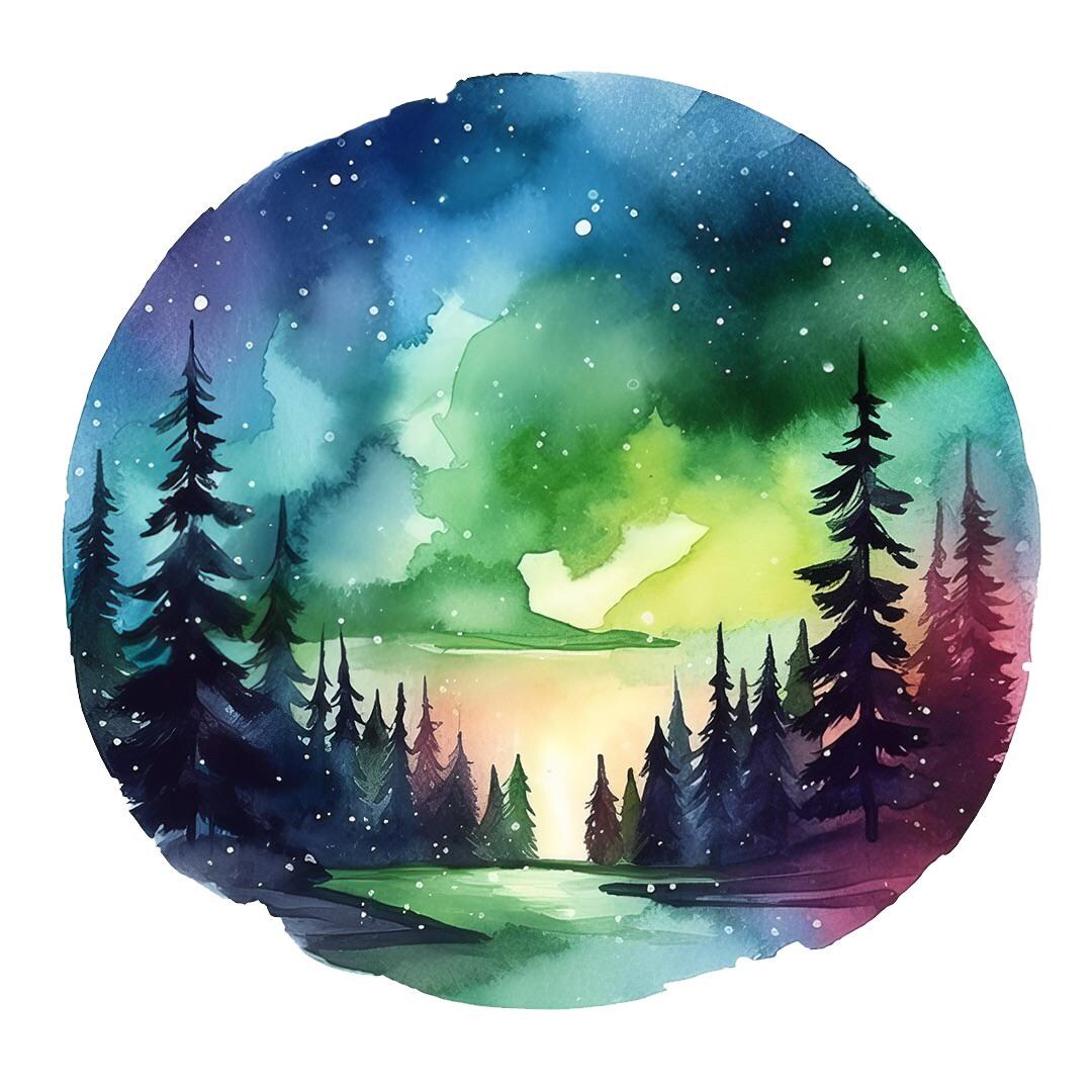 5X Aurora Borealis Sticker Set, 5 Pieces, Watercolor Northern Lights ...