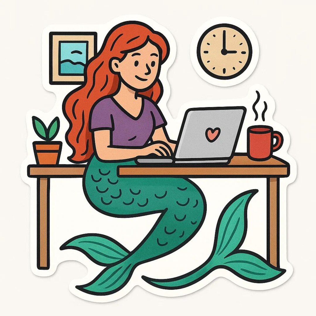Mermaid in the Home Office – Funny Laptop Sticker Car Sticker – Fantasy ...